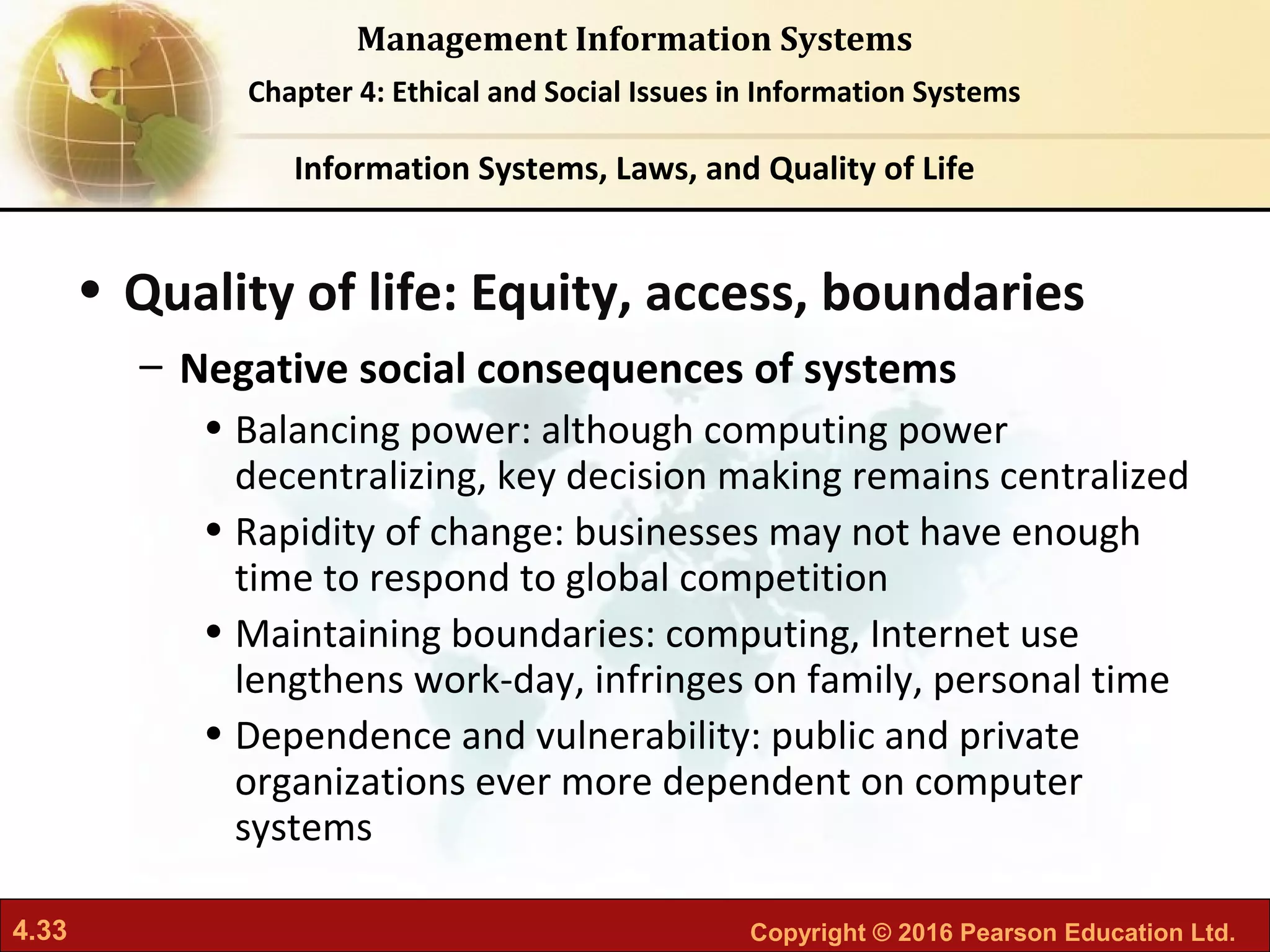 Chapter 4 ethical and social issues in information systems | PDF