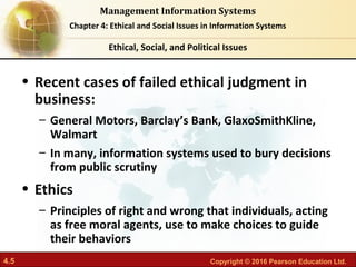 Chapter 4 ethical and social issues in information systems | PDF
