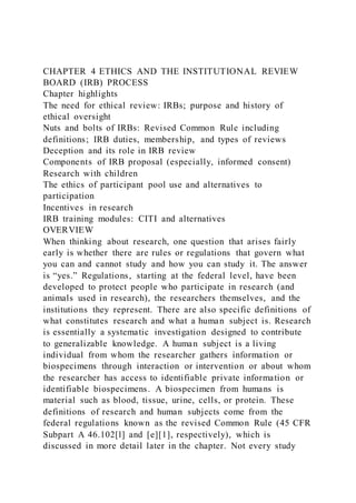 CHAPTER 4 ETHICS AND THE INSTITUTIONAL REVIEW BOARD (IRB) PROCESS | DOCX