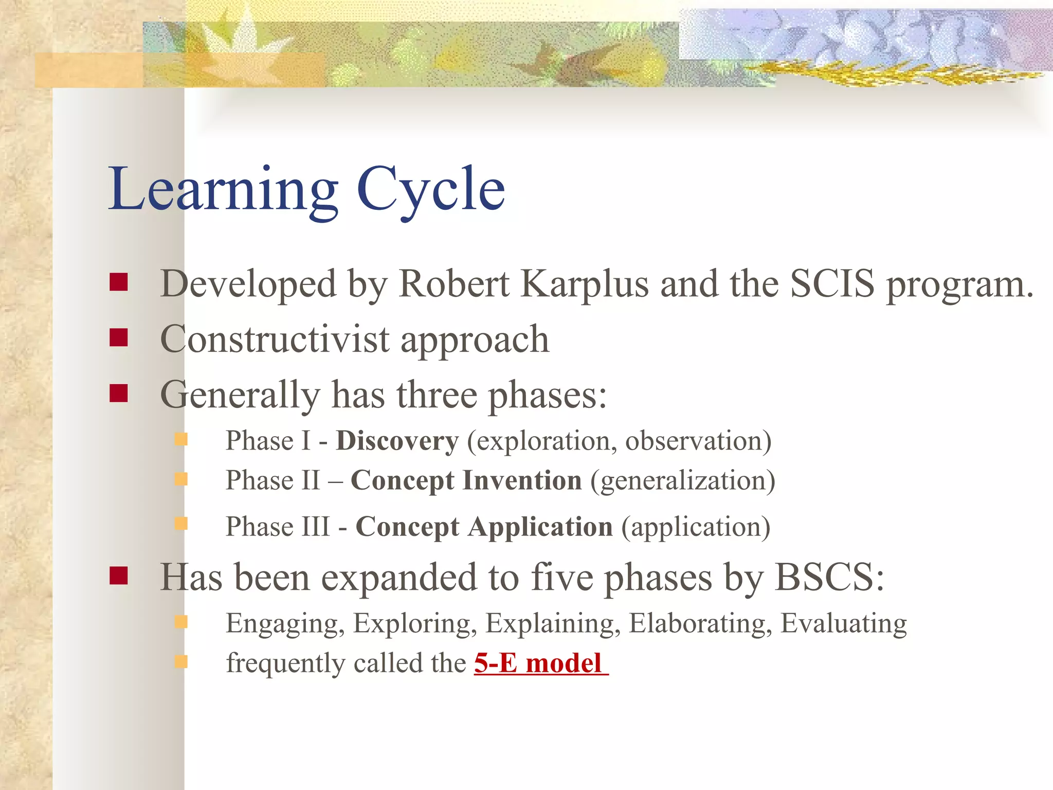 Chapter 4 learning cycle | PPT