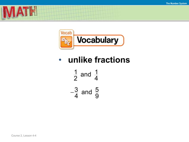 (7) Lesson 4.4 - Add and Subtract Unlike Fractions | PPT