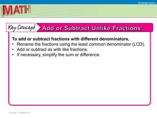 (7) Lesson 4.4 - Add and Subtract Unlike Fractions | PPT