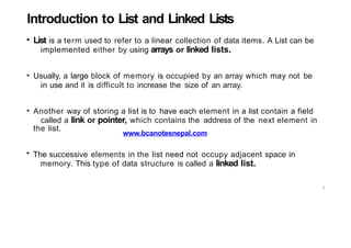 Link List : Introduction to List and Linked Lists | PPT