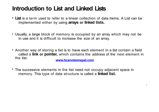 Link List : Introduction to List and Linked Lists | PPTX