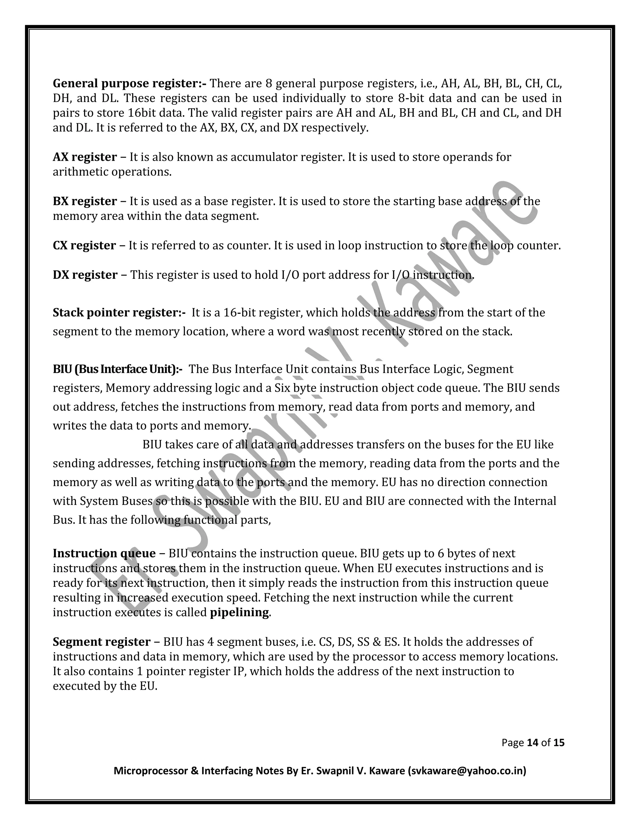 Microprocessor & Interfacing (Part-2) By Er. Swapnil V. Kaware | PDF
