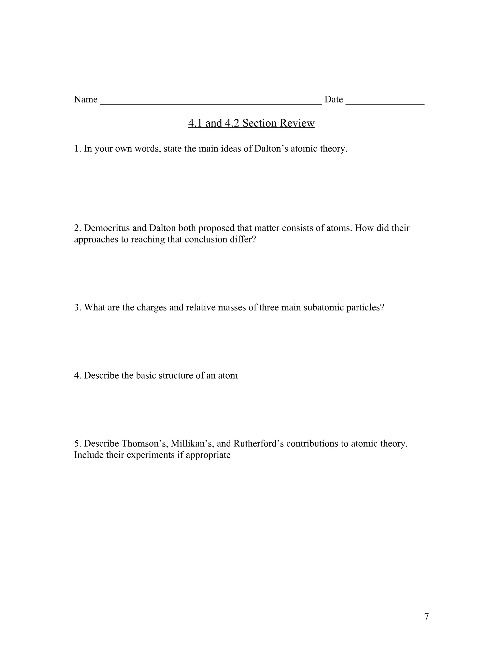 Chemistry - Chp 4 - Atomic Structure - Notes | DOC