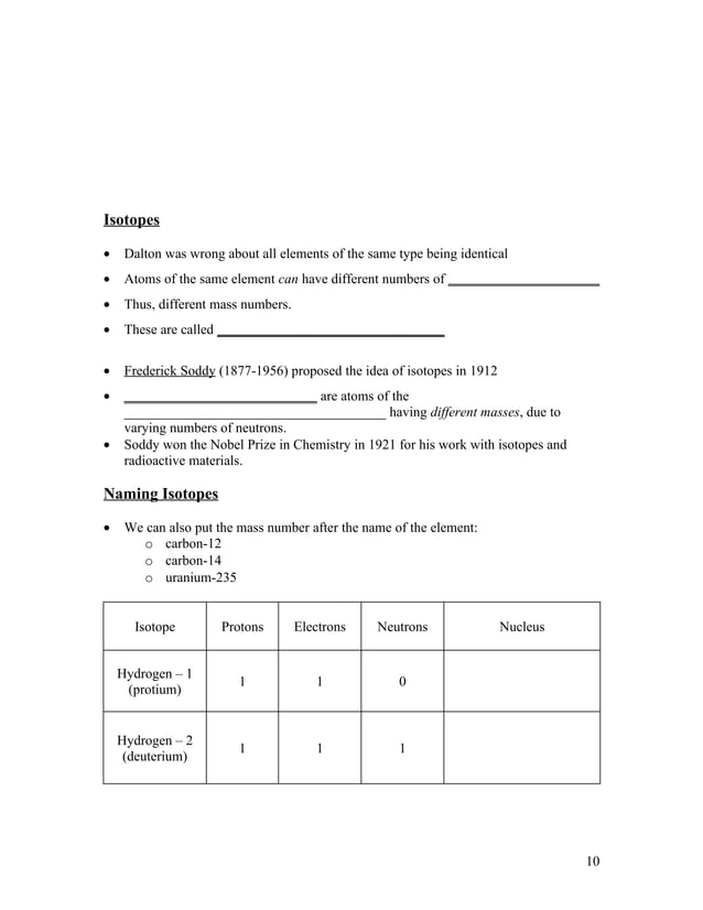Chemistry - Chp 4 - Atomic Structure - Notes | DOC | Chemistry | Science