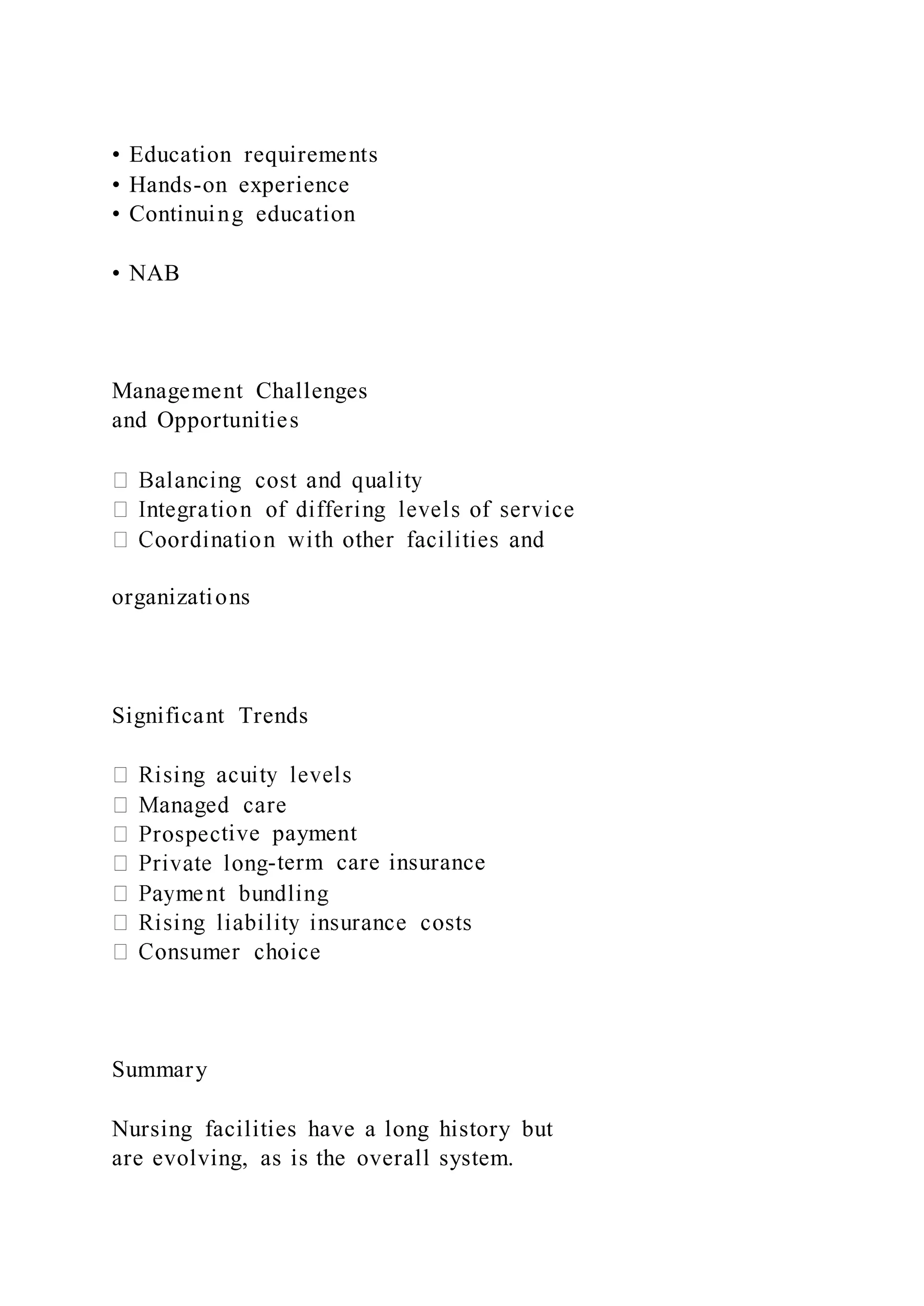 Chapter 4Nursing Care Facilities Learning Objectives | PDF