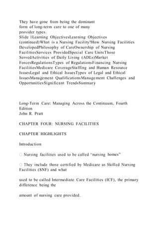 Chapter 4Nursing Care Facilities Learning Objectives | PDF