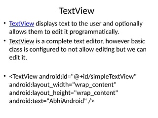 Android Types of elements in Android studio | PPTX
