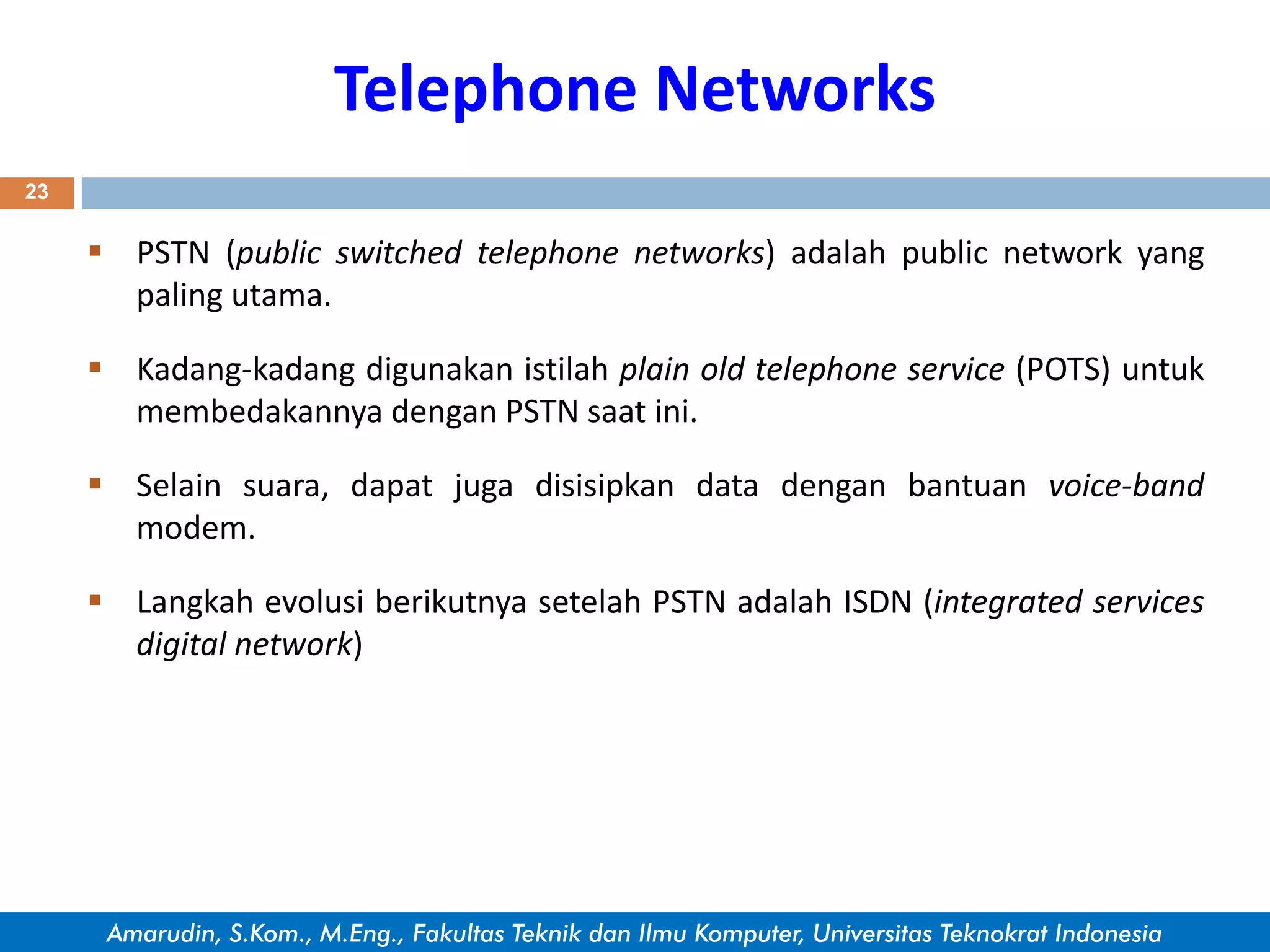 Chapter4 Pengantar Jaringan Telekomunikasi | PPT