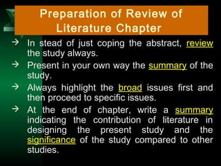 Chapter 4 (review of literature) | PPT