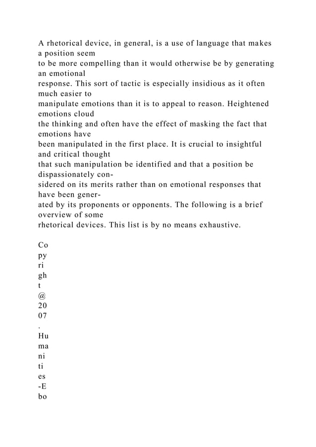 Chapter 4 Rhetorical Devices and Informal FallaciesNot su.docx