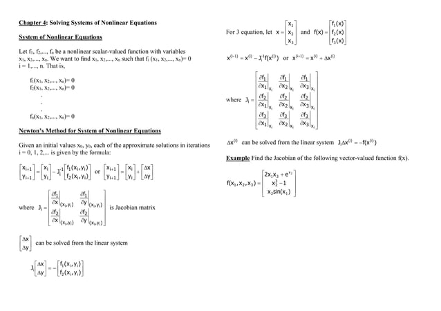 Chapter 4 solving systems of nonlinear equations | PDF