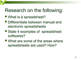 Chapter 4 spreadsheet.ppt Chapter 2 application areas of information ...