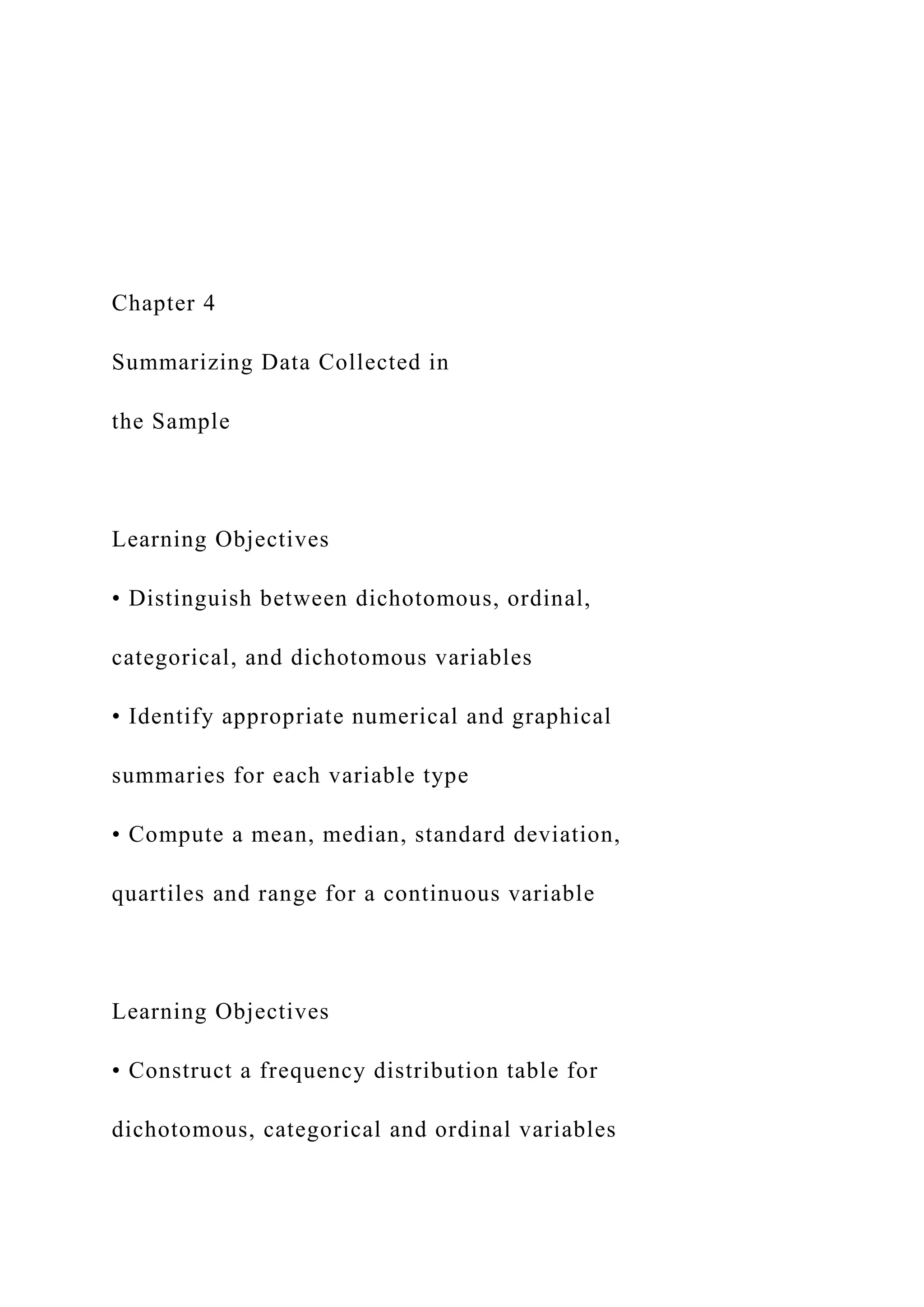 Chapter 4Summarizing Data Collected in the Sample.docx