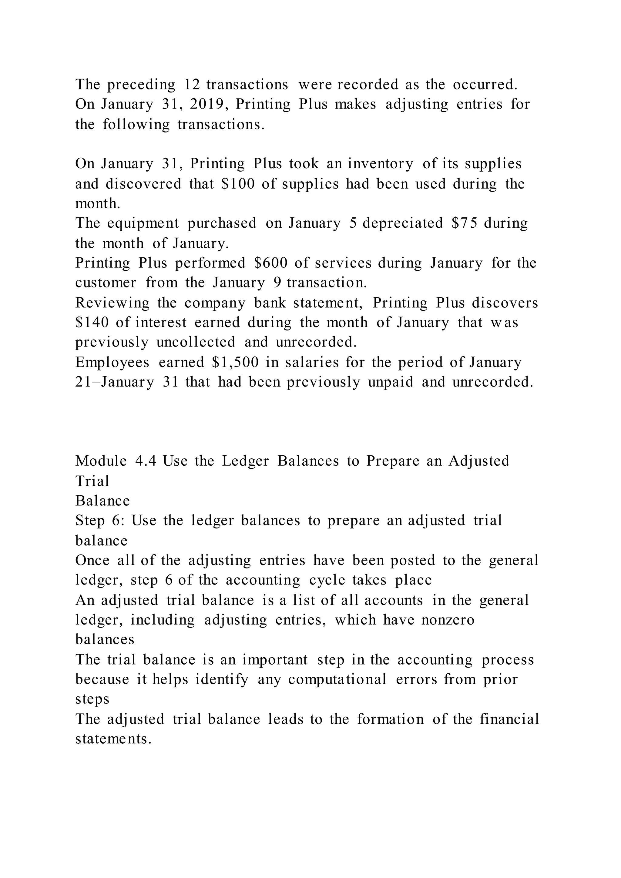 Chapter 4 THE ADJUSTMENT PROCESSPrinciples of Accounting, Vo | DOCX