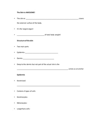 Chapter 4 tissues and chapter 5 integumentary system note guide | DOCX