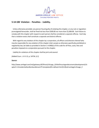 Chicago Municipal Code Chapter 5-14 | Aaron Krolik Law Office | PDF