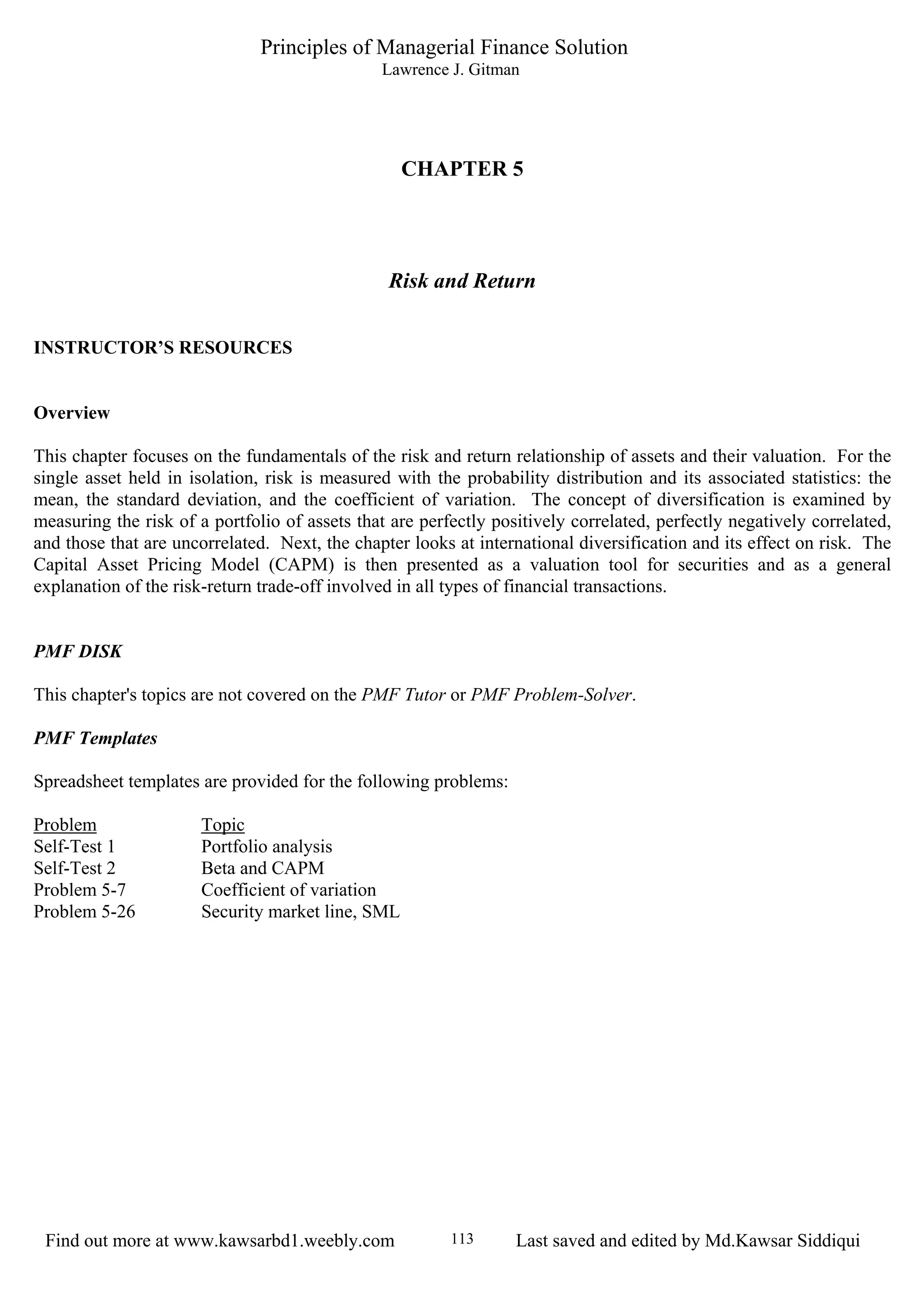 Chapter 5:Risk and Return | PDF