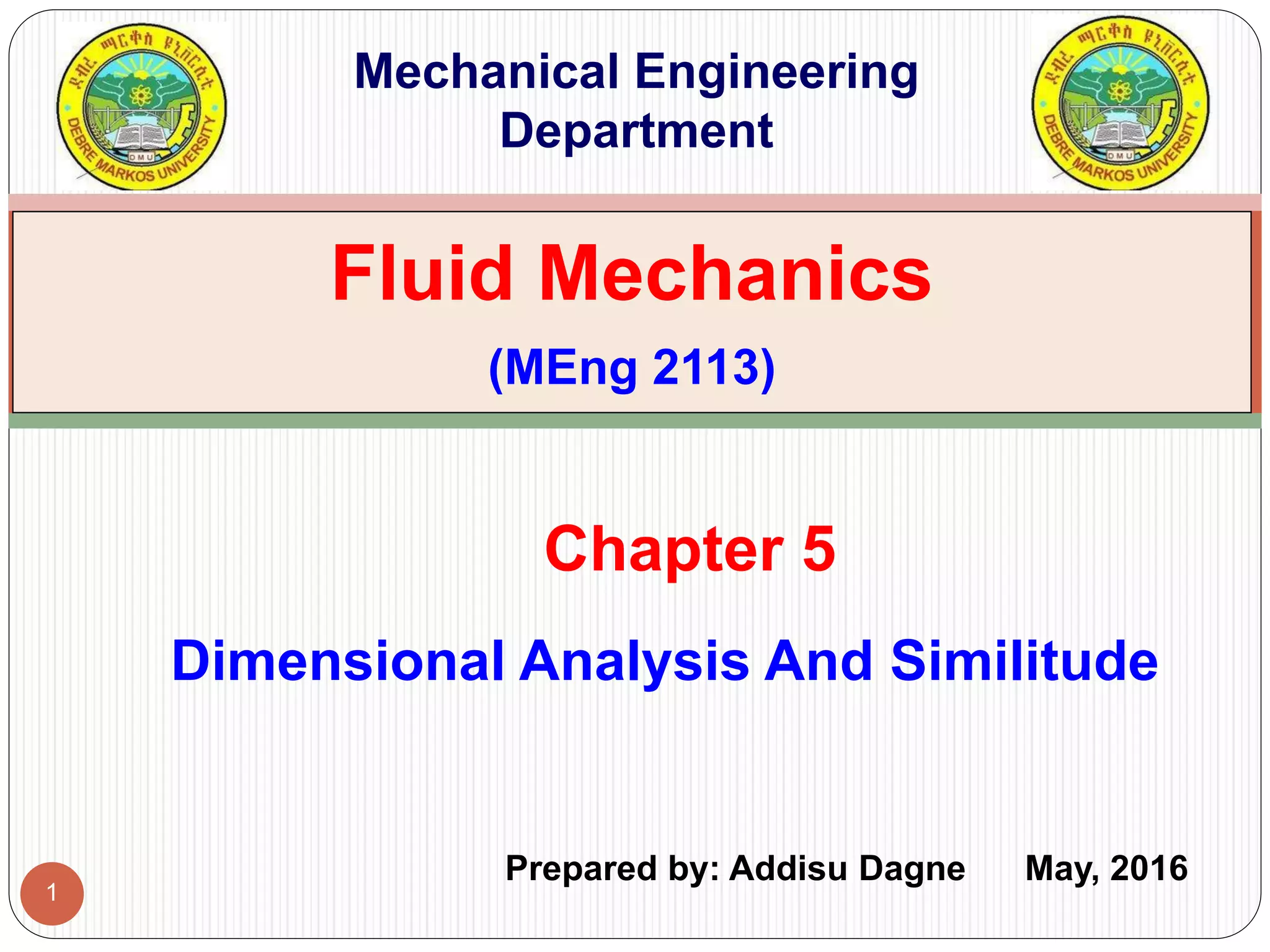 Fluid Mechanics Chapter 5. Dimensional Analysis and Similitude | PDF