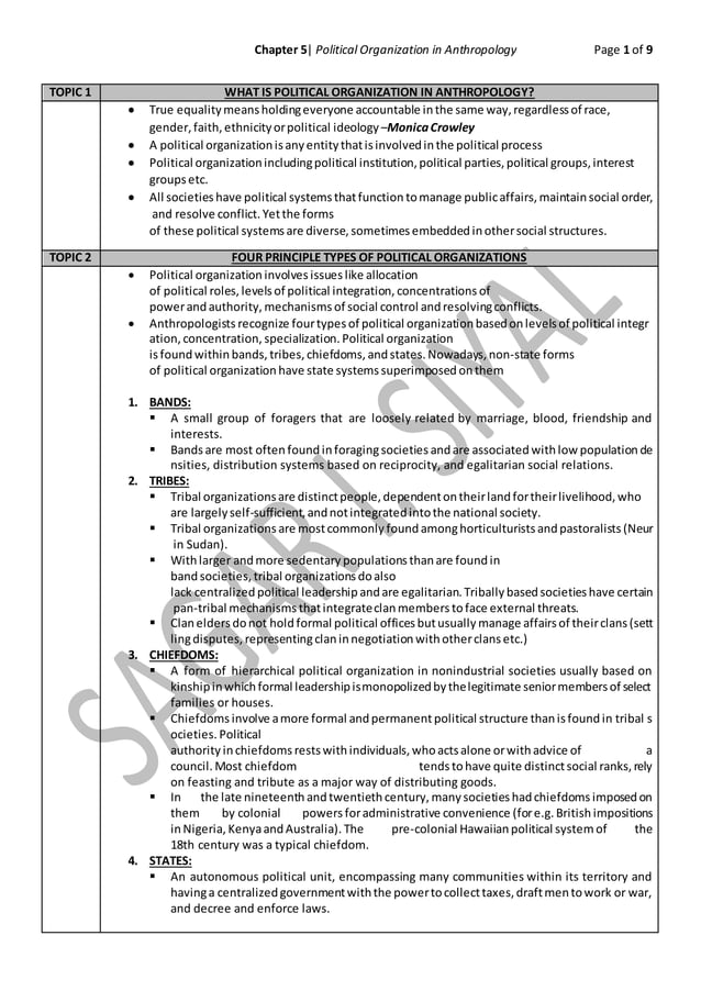 Chapter 5: Political Organisation in Anthropology | DOCX