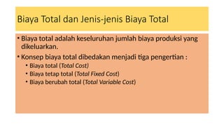 chapter 5 materi mikroekonomi teori biaya produksi | PPTX