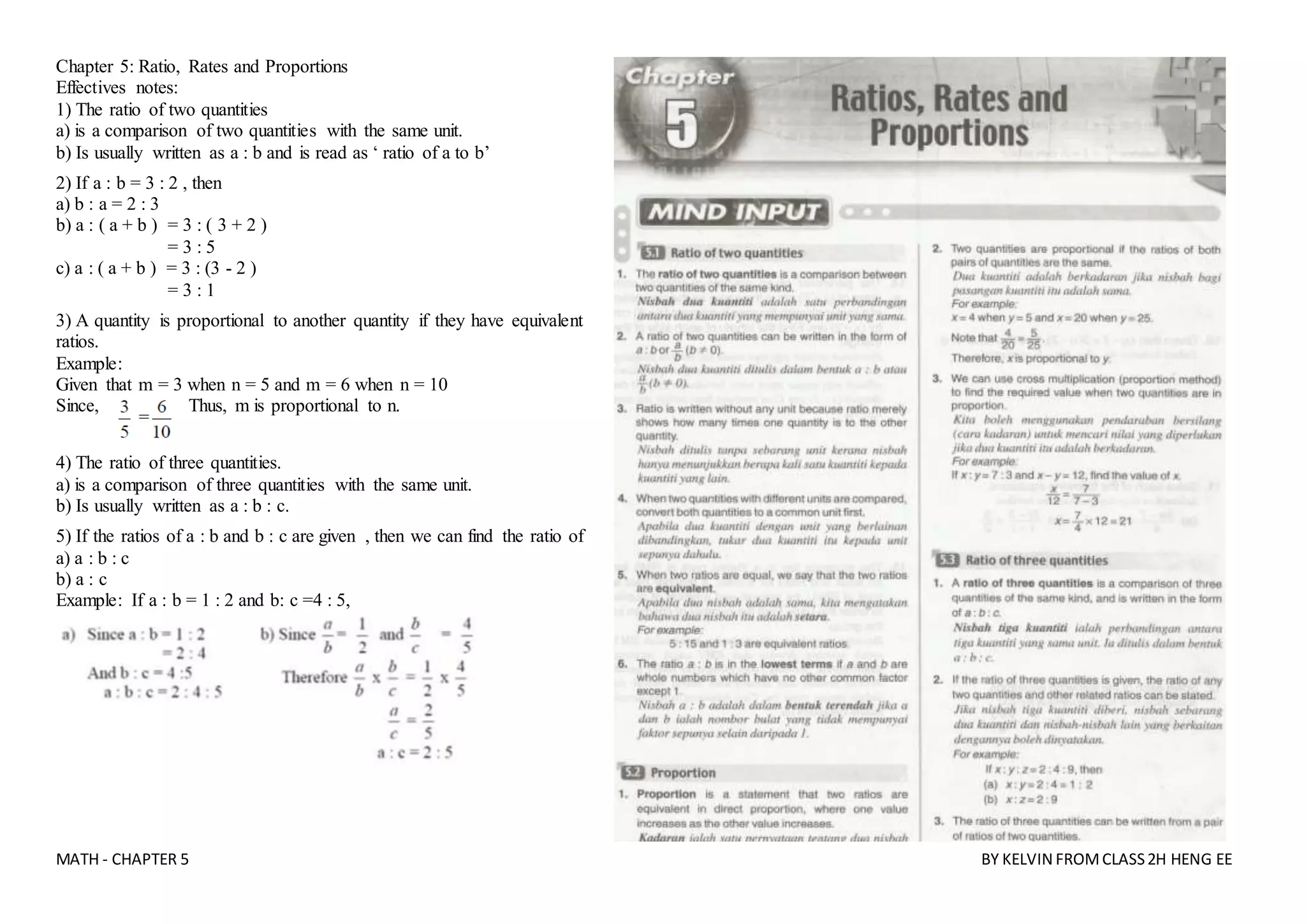 Mathematics Form 1-Chapter 4 Ratio, Rates and Proportion KBSM of form 2 ...