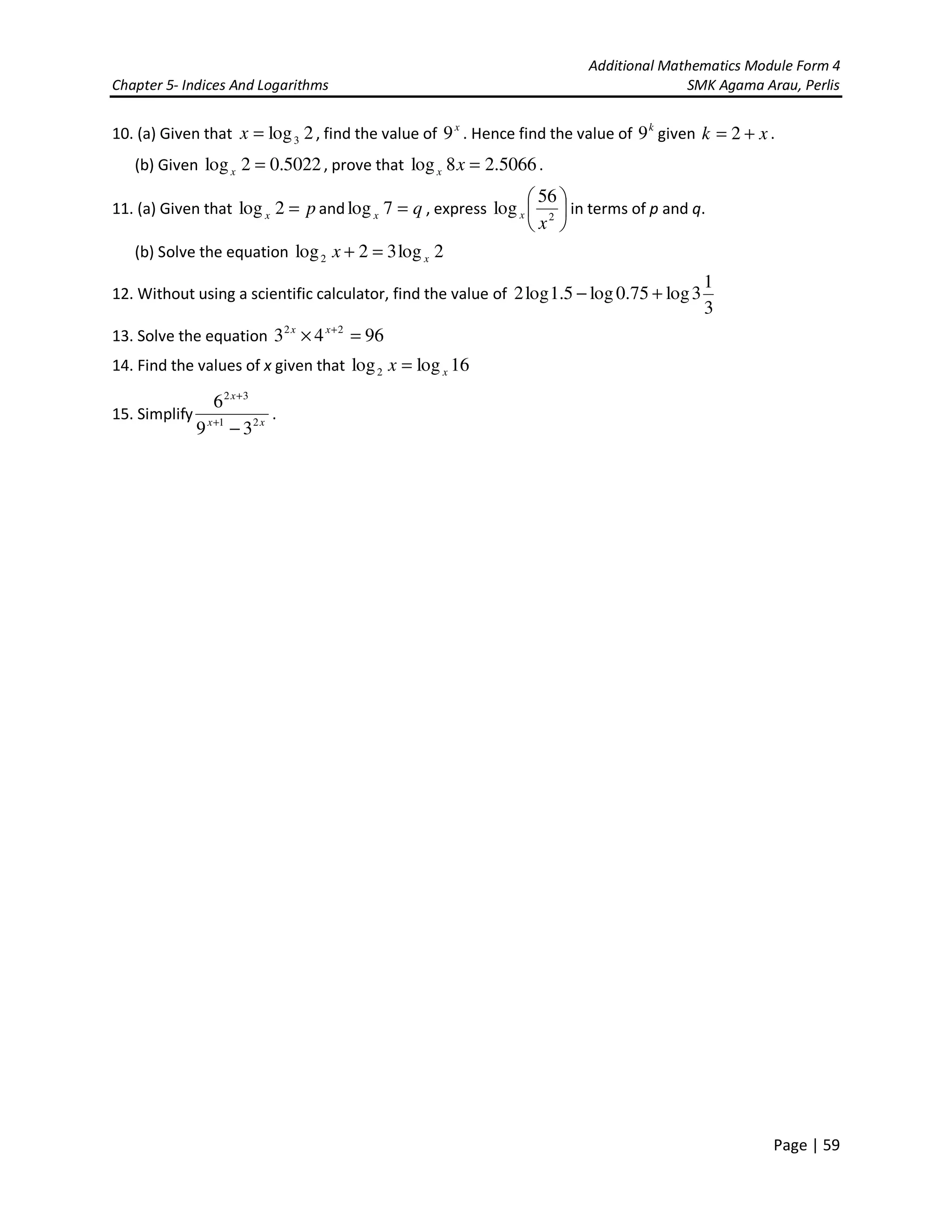 Chapter 5 indices & logarithms | PDF