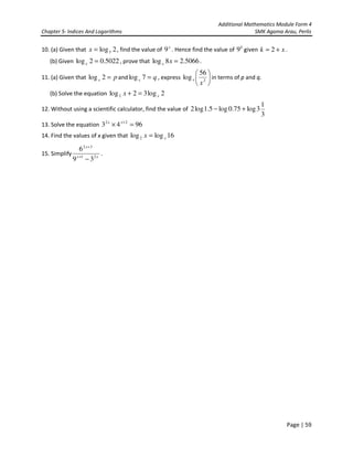 Chapter 5 indices & logarithms | PDF