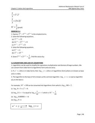 Chapter 5 indices & logarithms | PDF