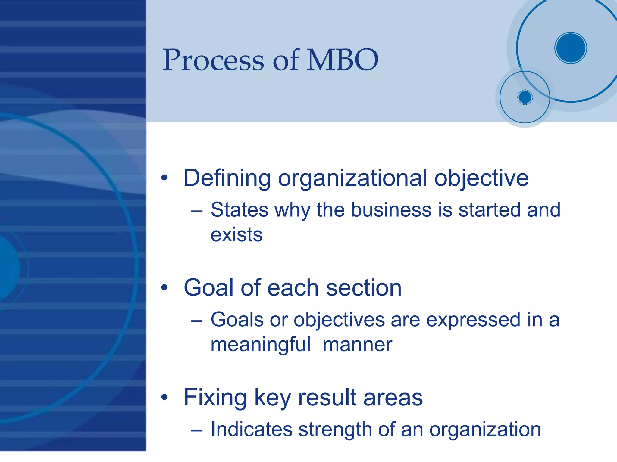 MANAGEMENT BY OBJECTIVES - FEATURES, PROCESS, BENEFITS, LIMITATIONS | PPTX
