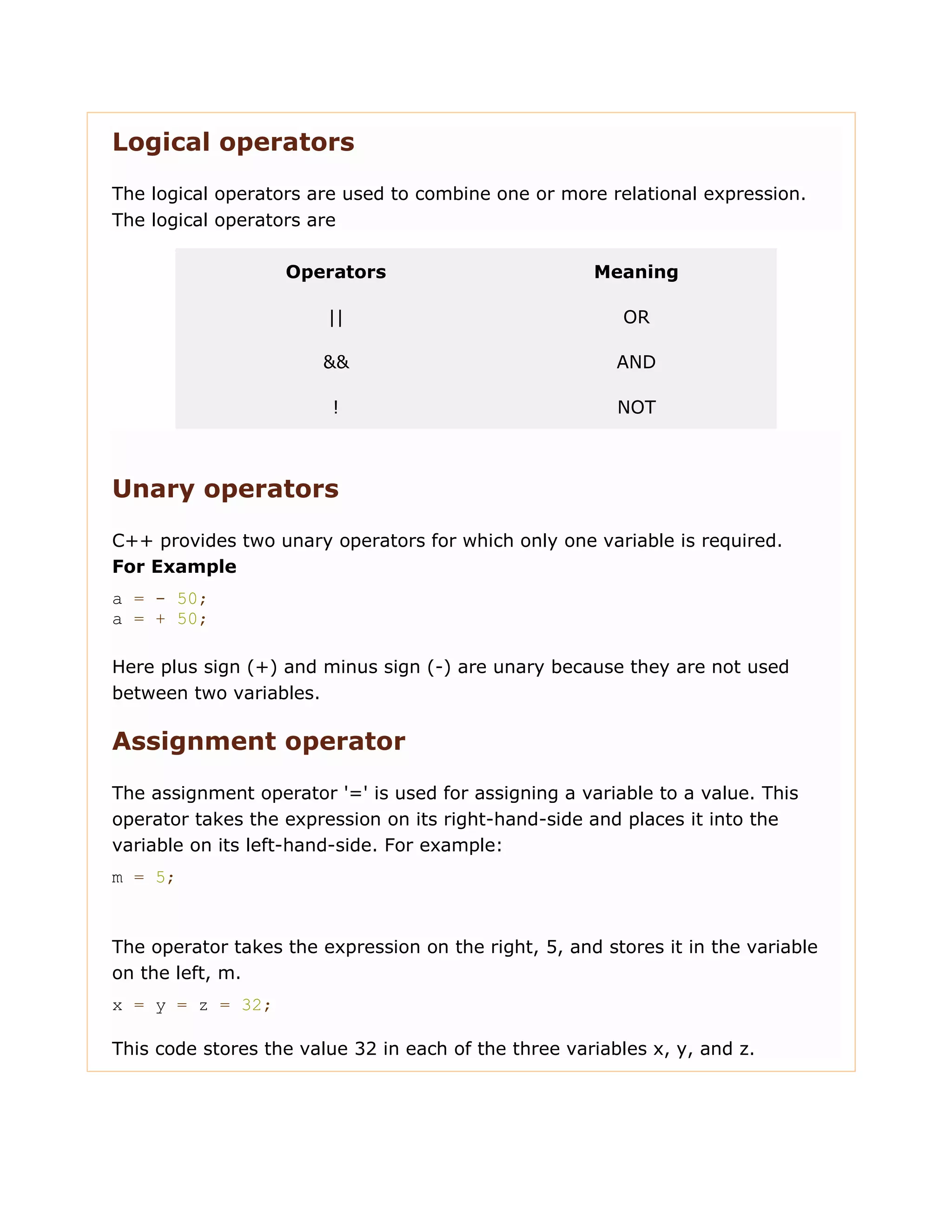 Chapter 5 - Operators in C++ | PDF