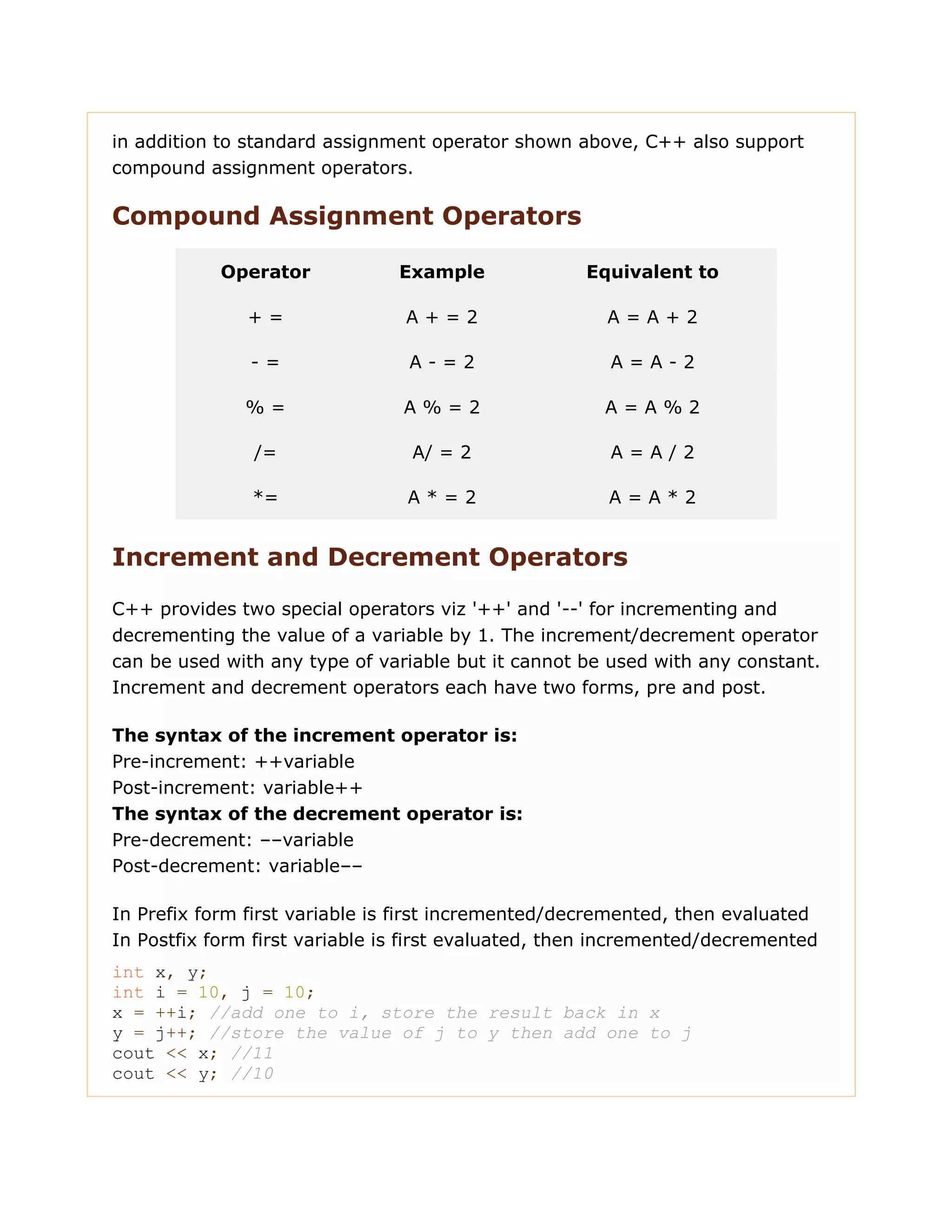 Chapter 5 - Operators in C++ | PDF