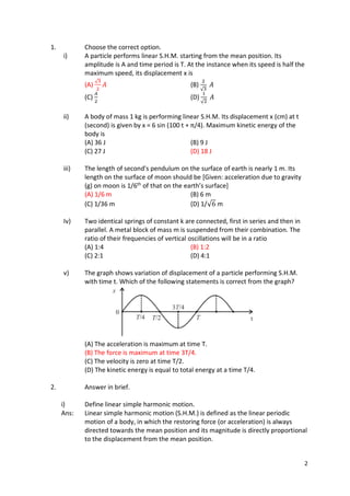 PHYSICS - Chapter 5: Oscillations Exercise Solution | PDF