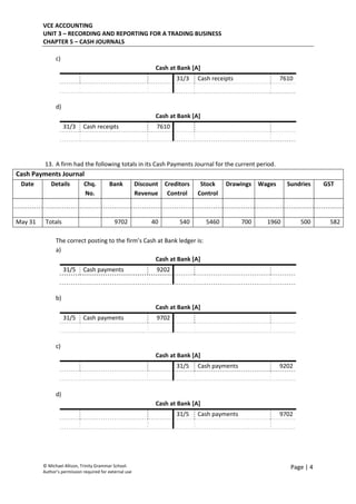 Chapter 5 - Cash Journals Test | PDF