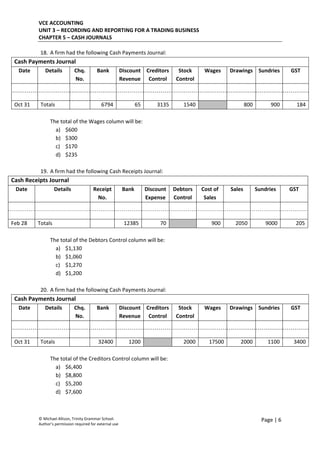 Chapter 5 - Cash Journals Test | PDF