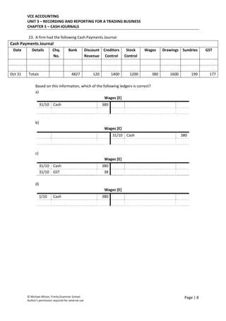 Chapter 5 - Cash Journals Test | PDF