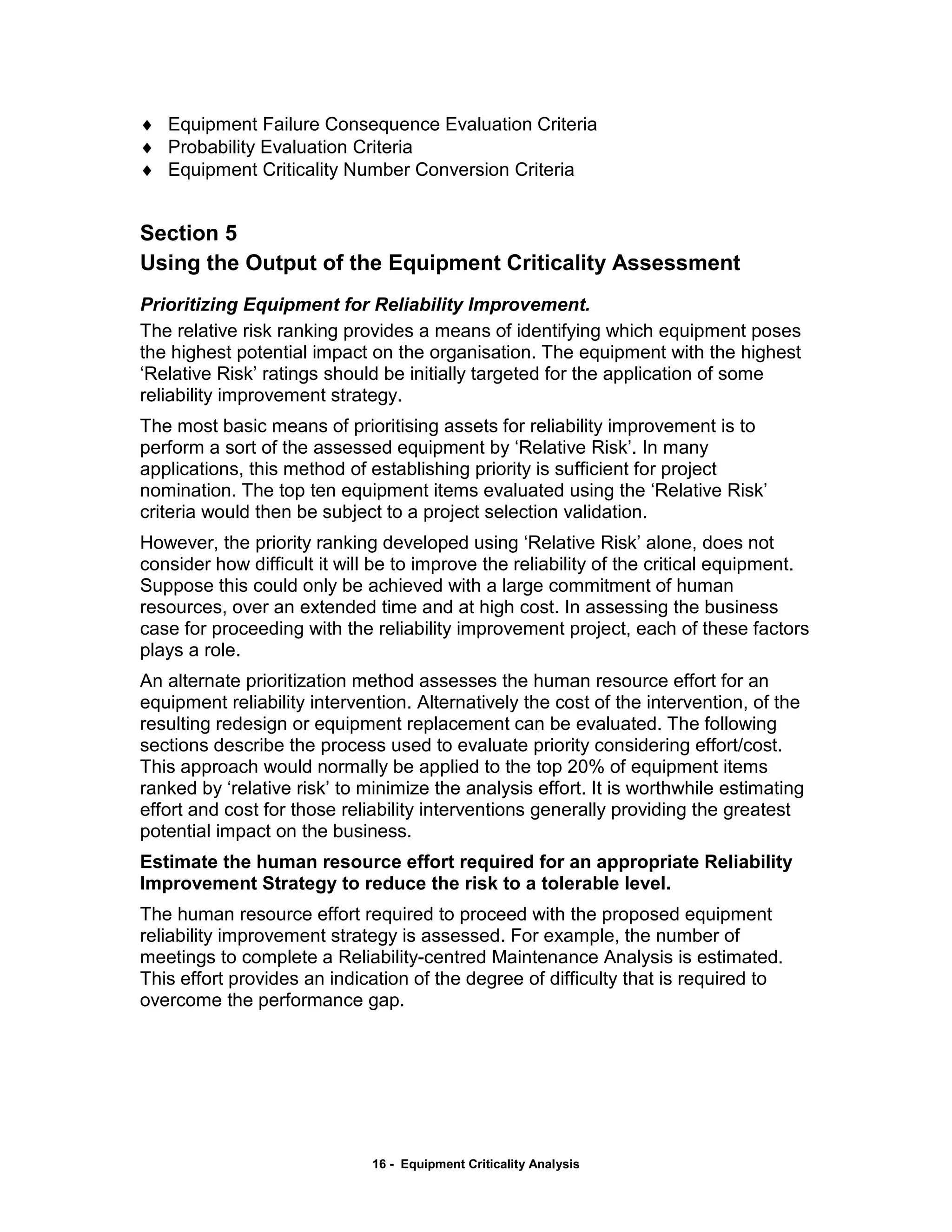 Equipment Criticality Analysis | PDF