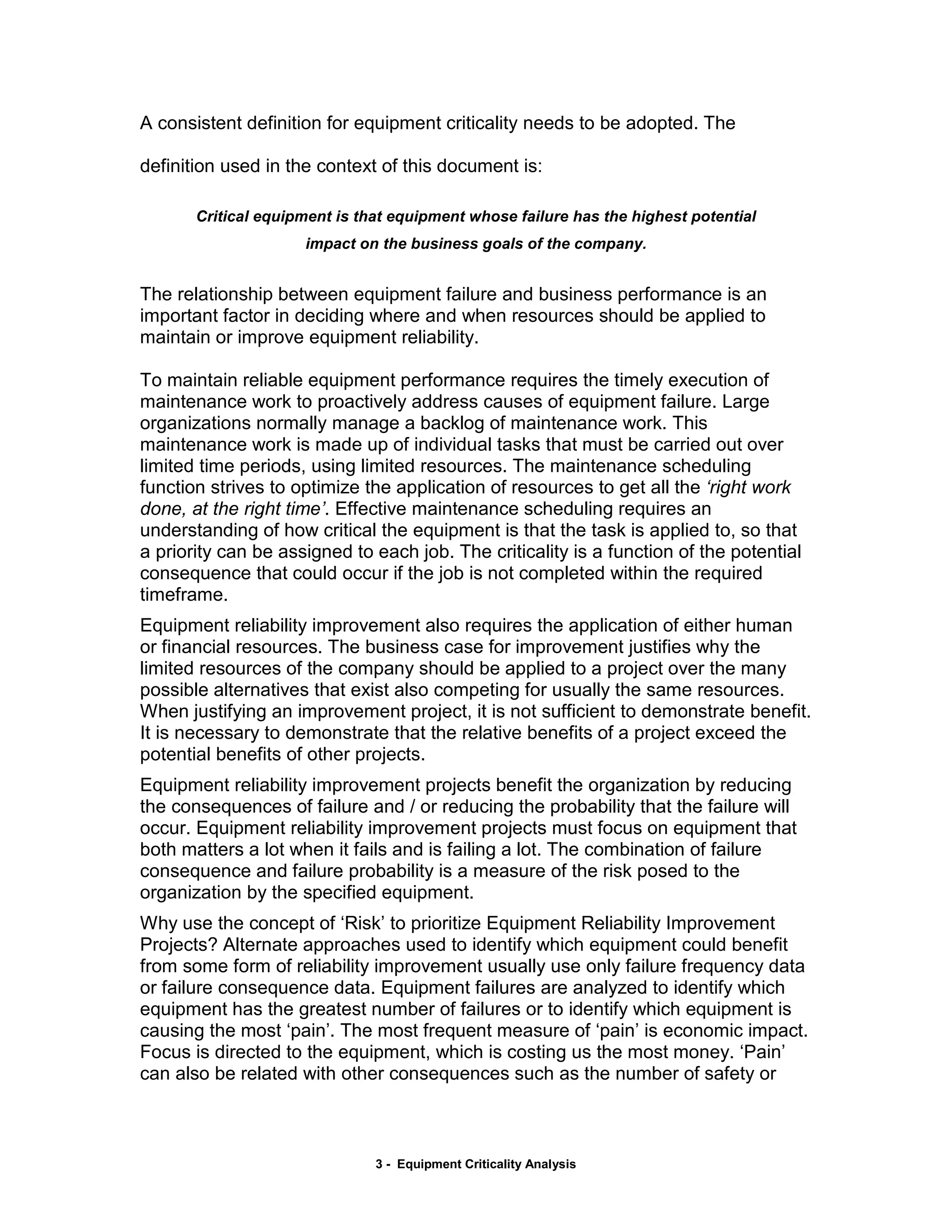 Equipment Criticality Analysis | PDF