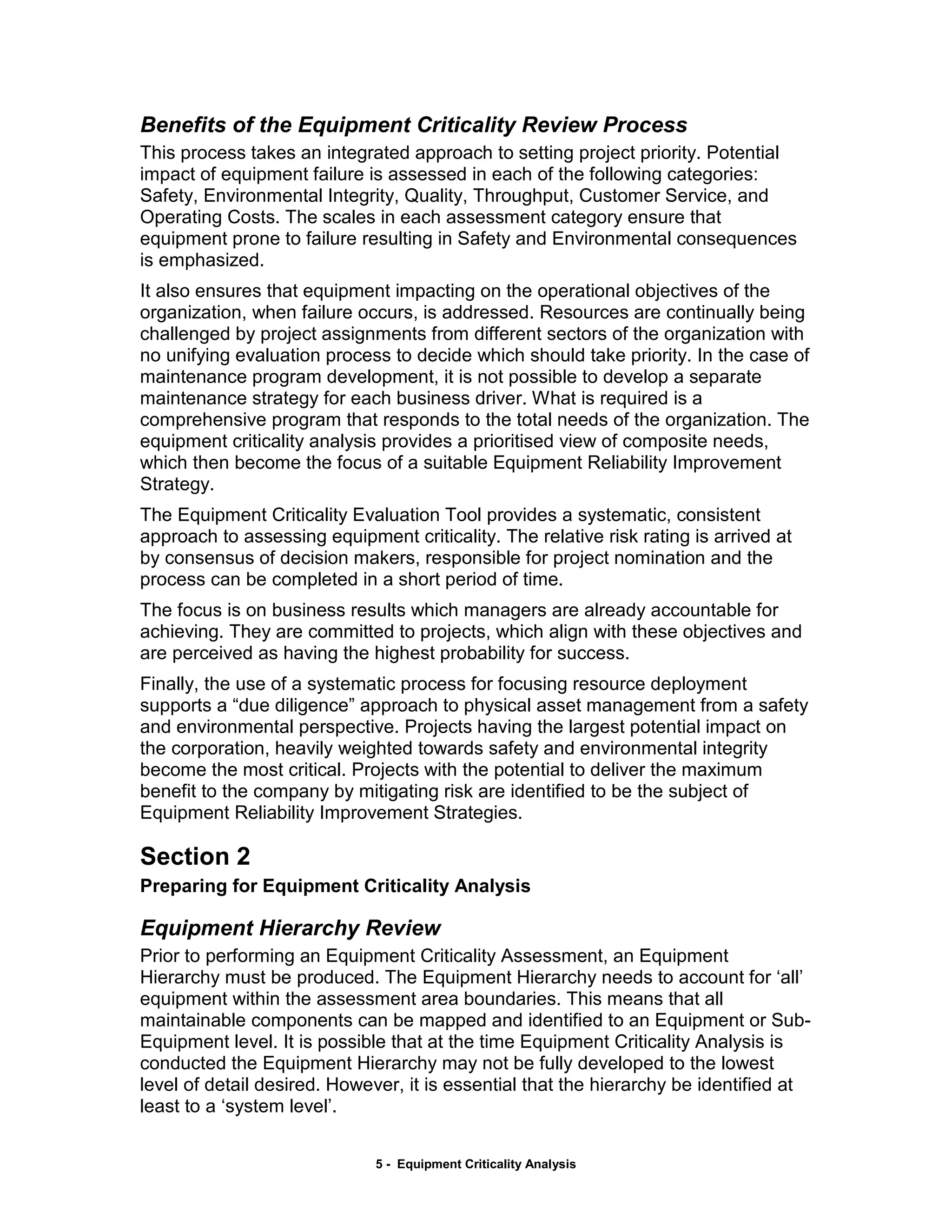 Equipment Criticality Analysis | PDF