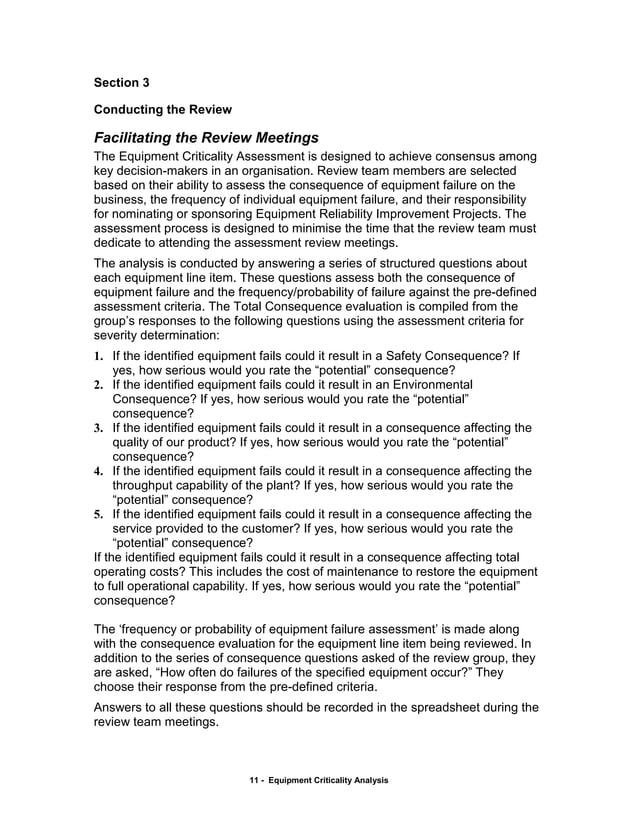Equipment Criticality Analysis | PDF