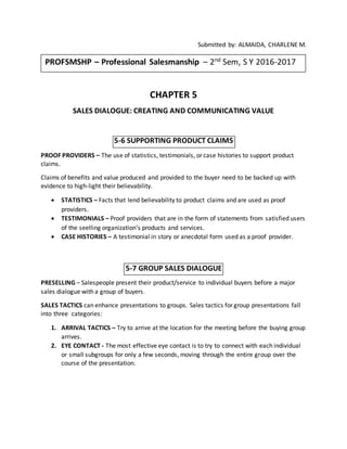 SALES DIALOGUE: CREATING AND COMMUNICATING VALUE | DOCX