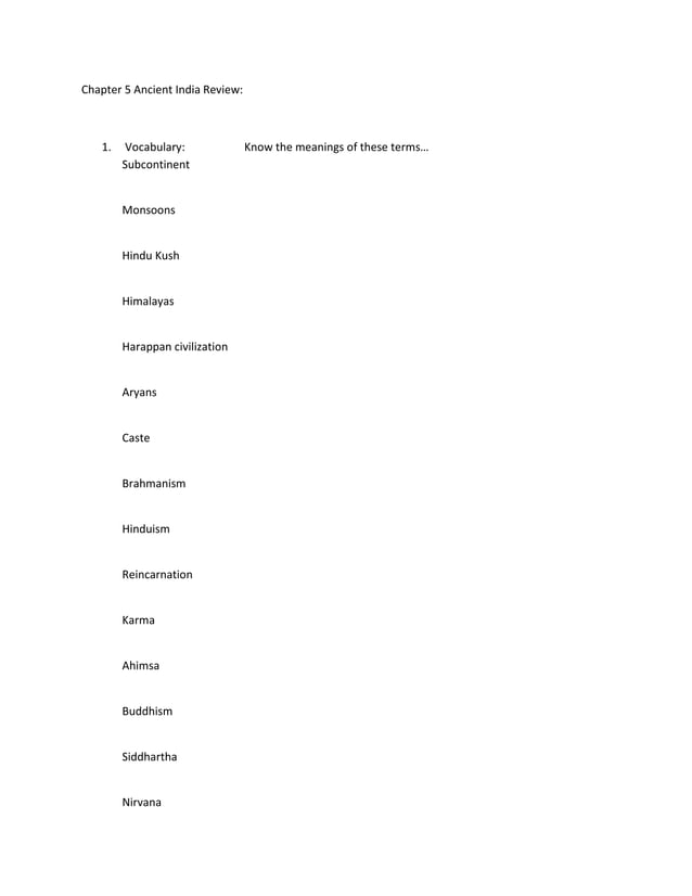 Chapter 5 ancient india review | DOCX | Hinduism | Religion & Spirituality