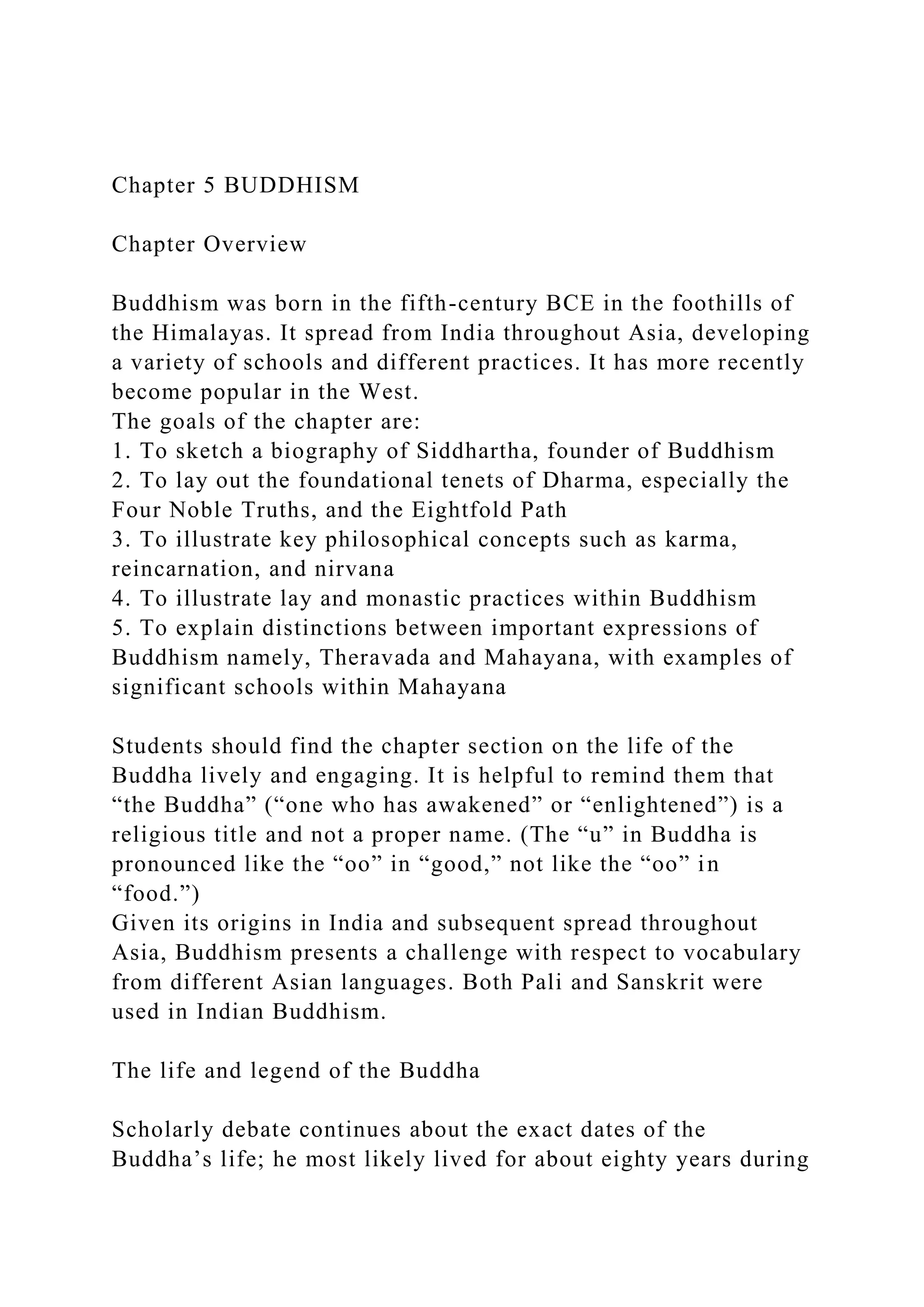 Chapter 5 BUDDHISMChapter Overview Buddhism was born in th.docx