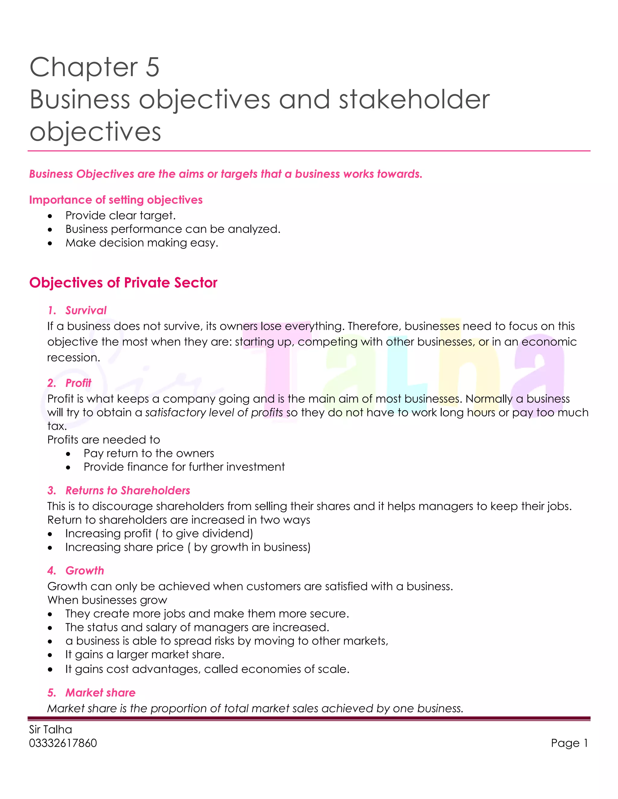 Chapter 5 business objectives and stakeholders objectives | PDF ...