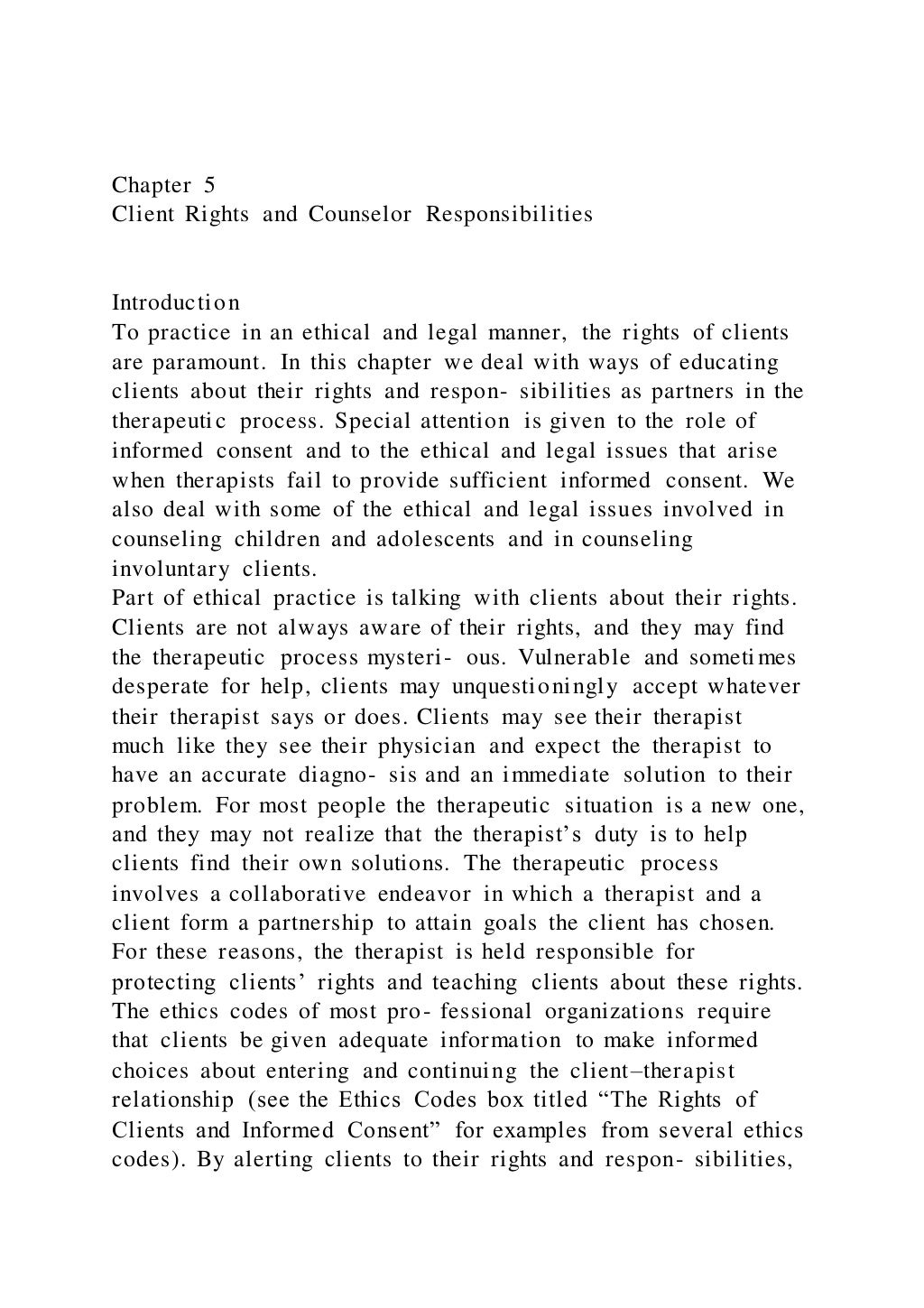 Chapter 5Client Rights and Counselor ResponsibilitiesIntro | DOCX