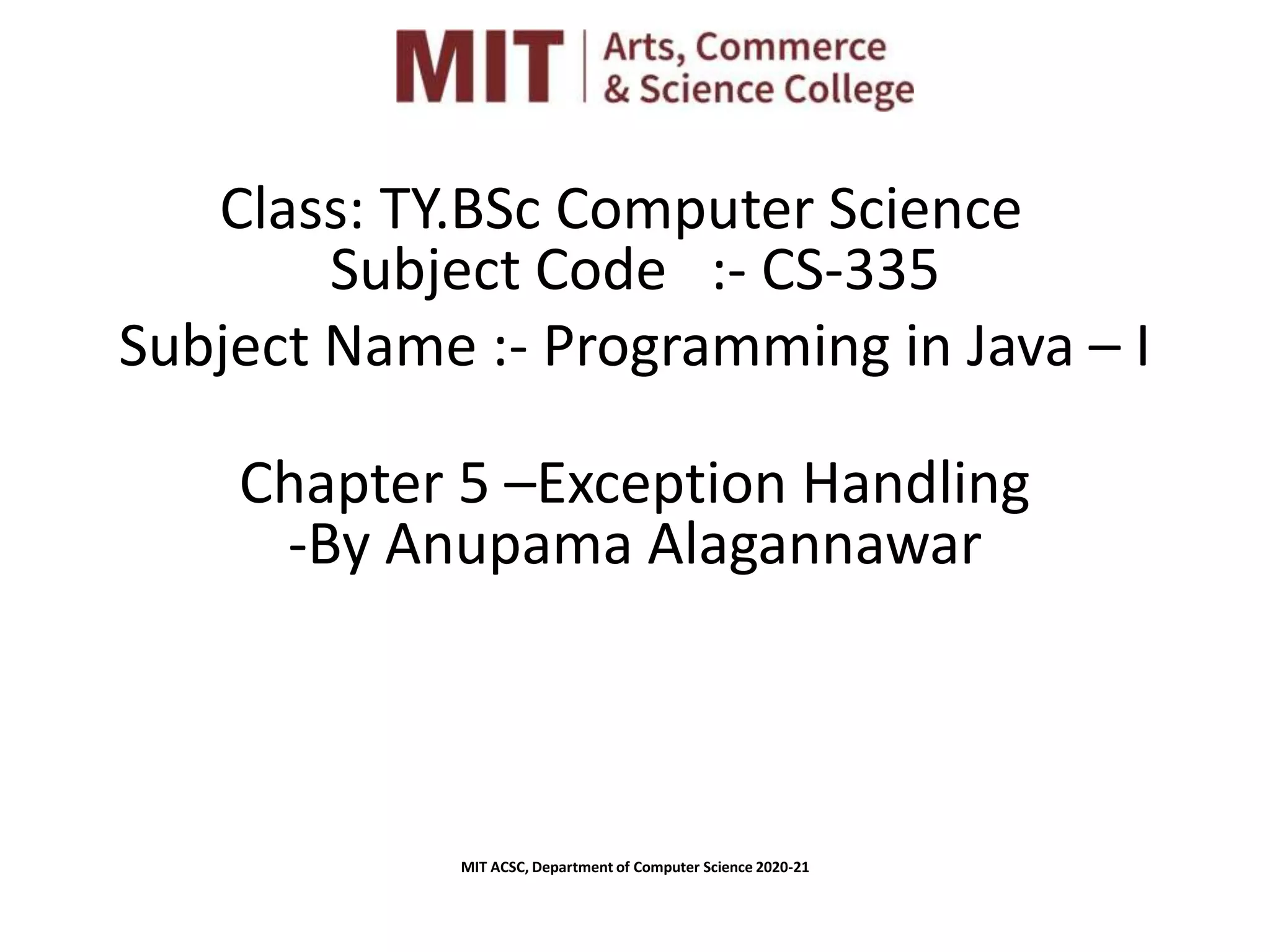 Chapter 5 Exception Handling 1pdf Programming Languages Computing