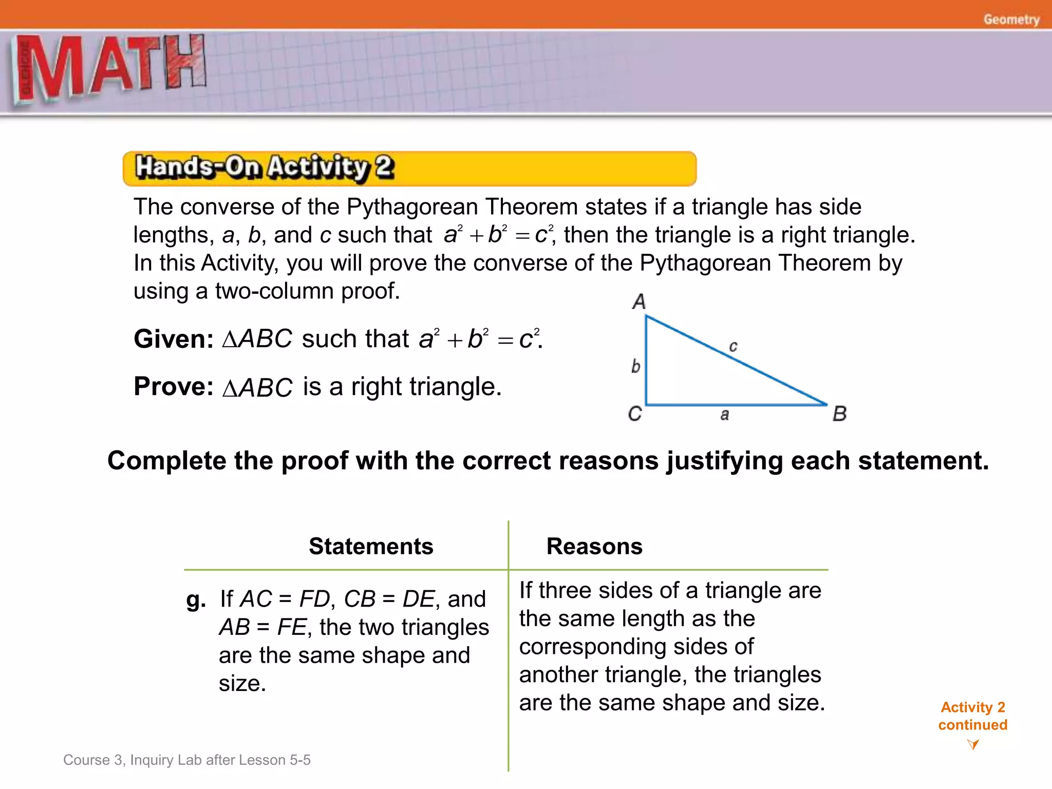 (8) Inquiry Lab - Proofs About the Pythagorean Theorem | PPTX
