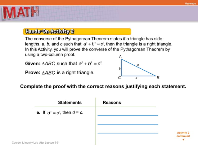 (8) Inquiry Lab - Proofs About the Pythagorean Theorem | PPT